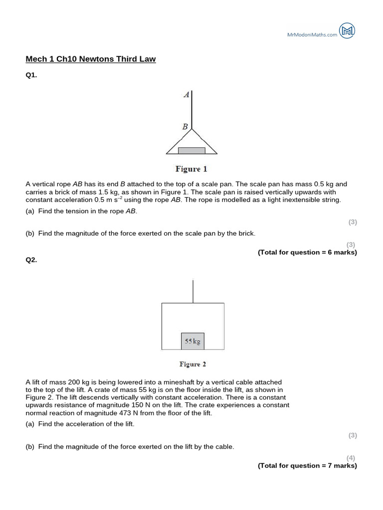 Newton's Third Law Mechanics Problems | PDF