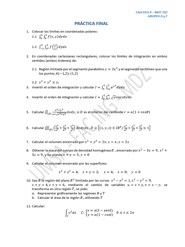 Práctica Integrales | PDF | Integral | Física Matemática