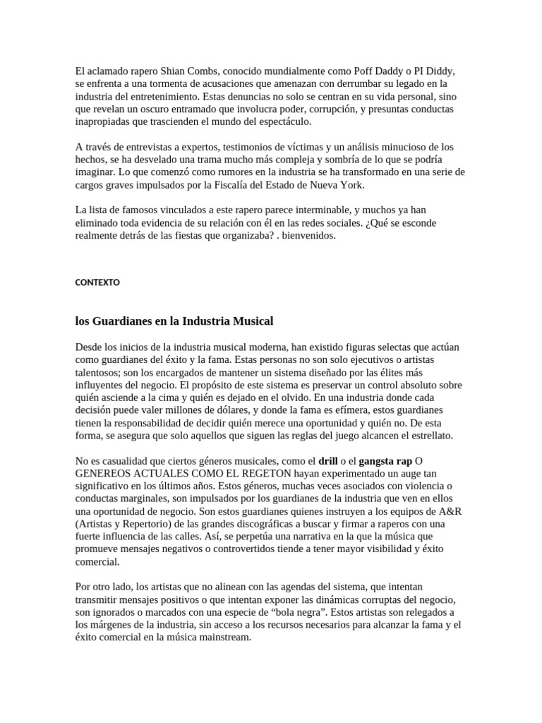 Acusaciones y Controversias de P. Diddy | PDF | Política | Estilo de vida