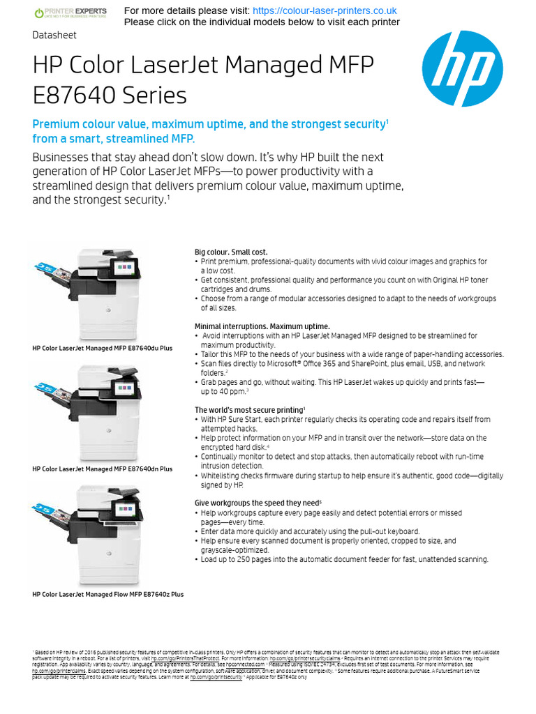 9 HP Color LaserJet Managed MFP E87640 DU | PDF | Image Scanner | Printer (Computing)