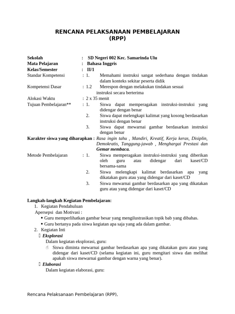 RPP INGGRIS Kls 2 | PDF