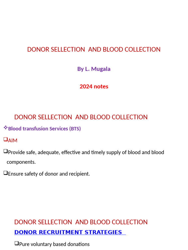 Blood Donor Selection and Collection Guide | PDF | Blood Donation ...