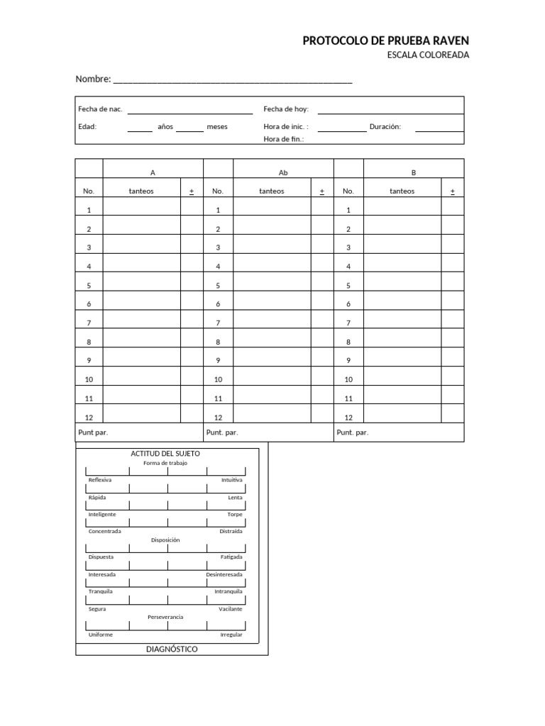 Protocolo Prueba Raven Escala Coloreada | PDF