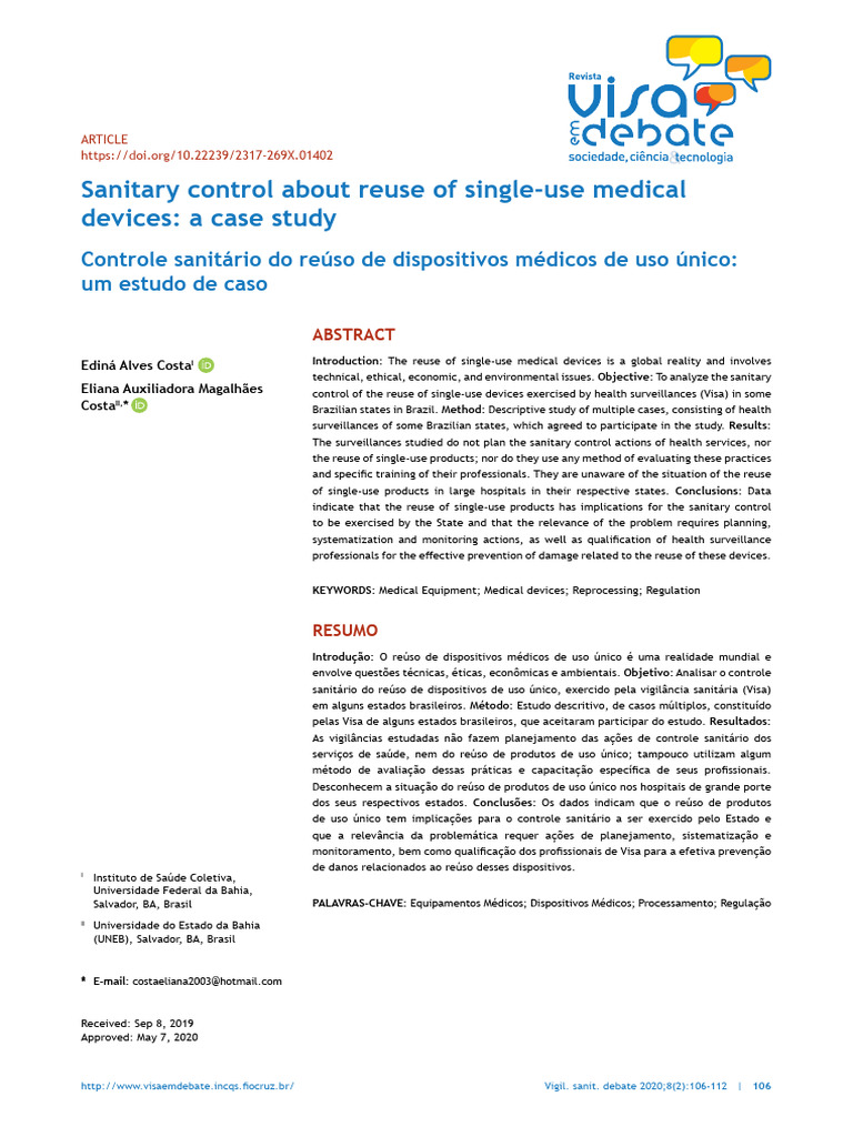 Sanitary Control About Reuse of Single-Use Medical Devices A Case Study ...