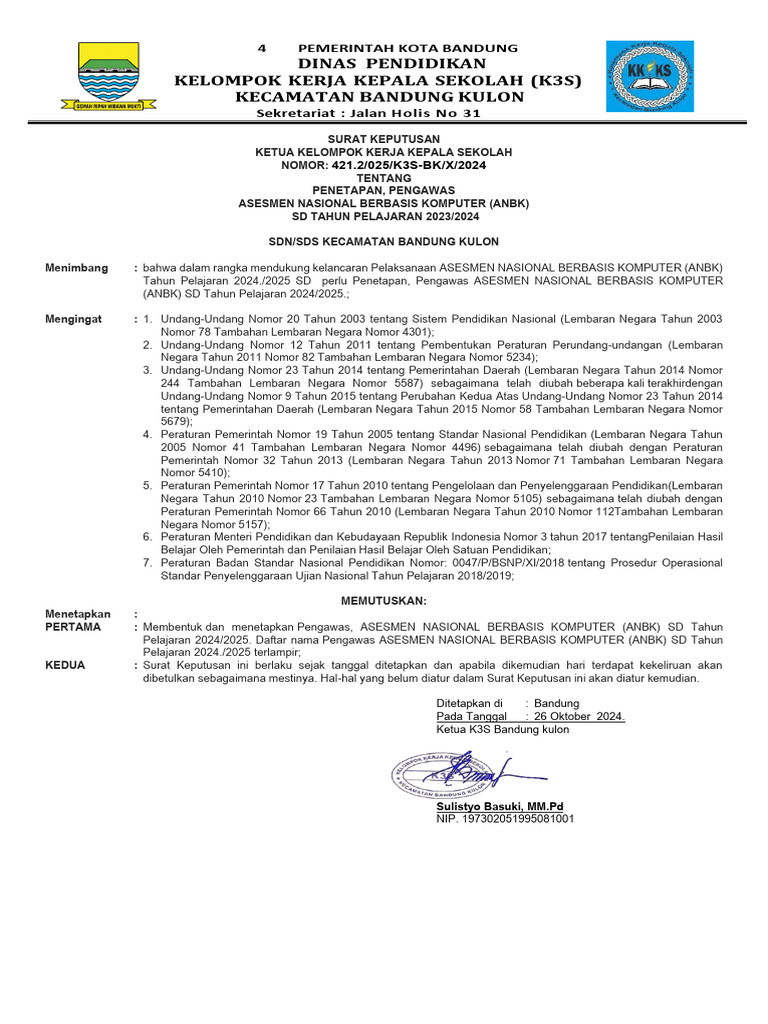 SK Pengawas Anbk 2024 Fix | PDF