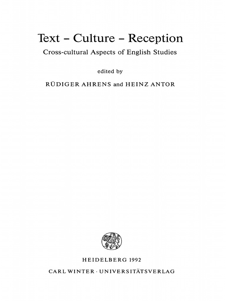 Text Culture Reception. Cross-Cultural Aspects of English Studies ...