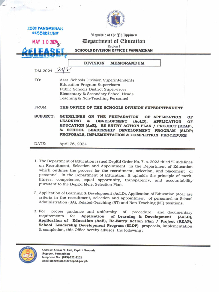 DM242s2024 GUIDELINES ON THE PREPARATION OF APPLICATION OF LEARNING ...