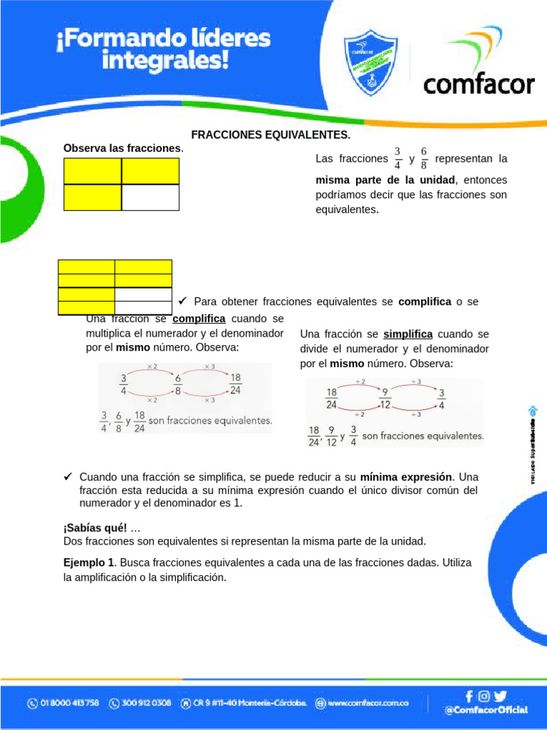 Equivalencia y Comparación de Fracciones | PDF | Conceptos matemáticos ...