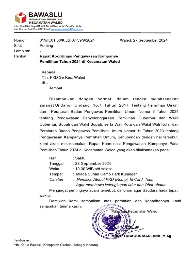 Undangan Rakor Untuk PKD 28 September 2024 | PDF