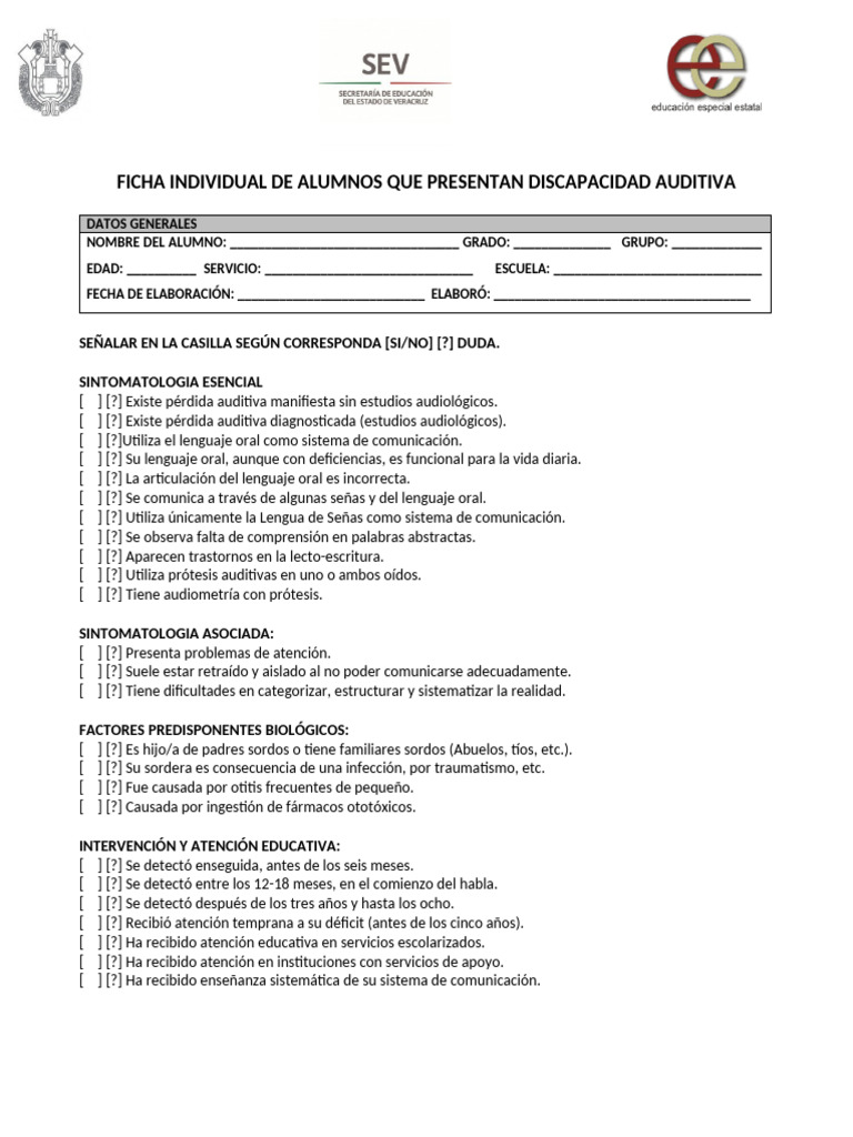 7 Ficha Discapacidad Auditiva | PDF