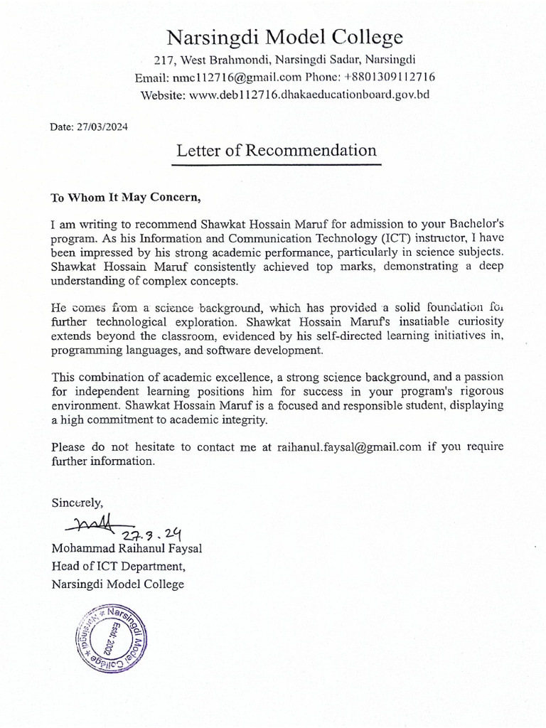 Letter of Recommendation ICT | PDF