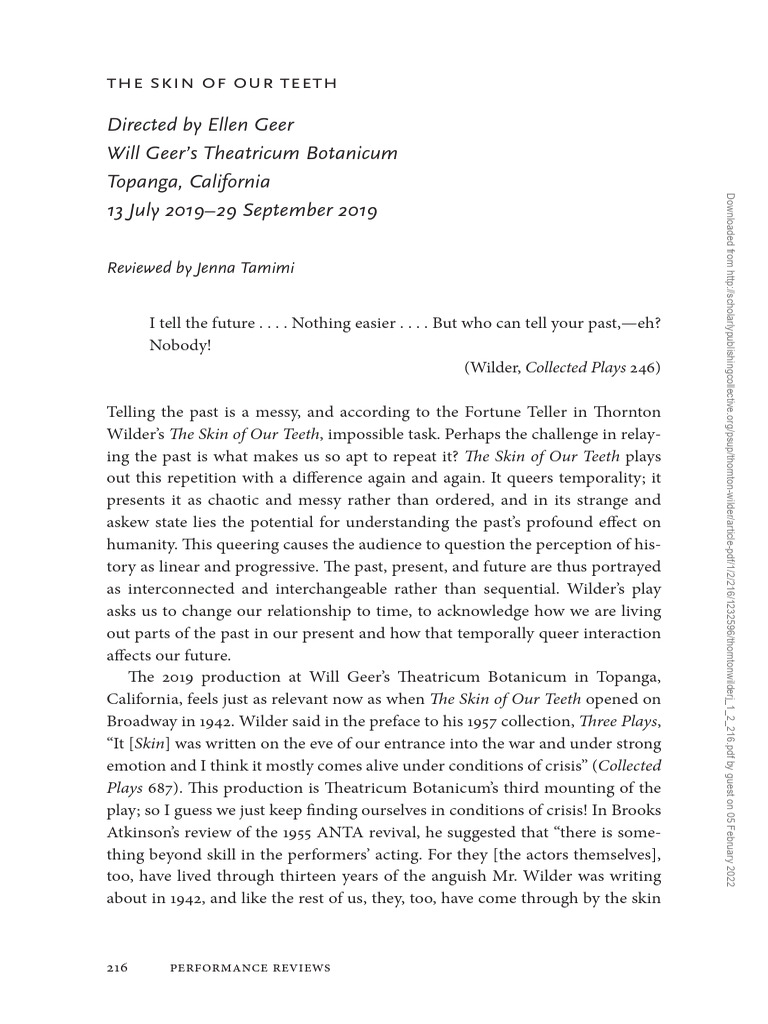 Review of "The Skin of Our Teeth" | PDF