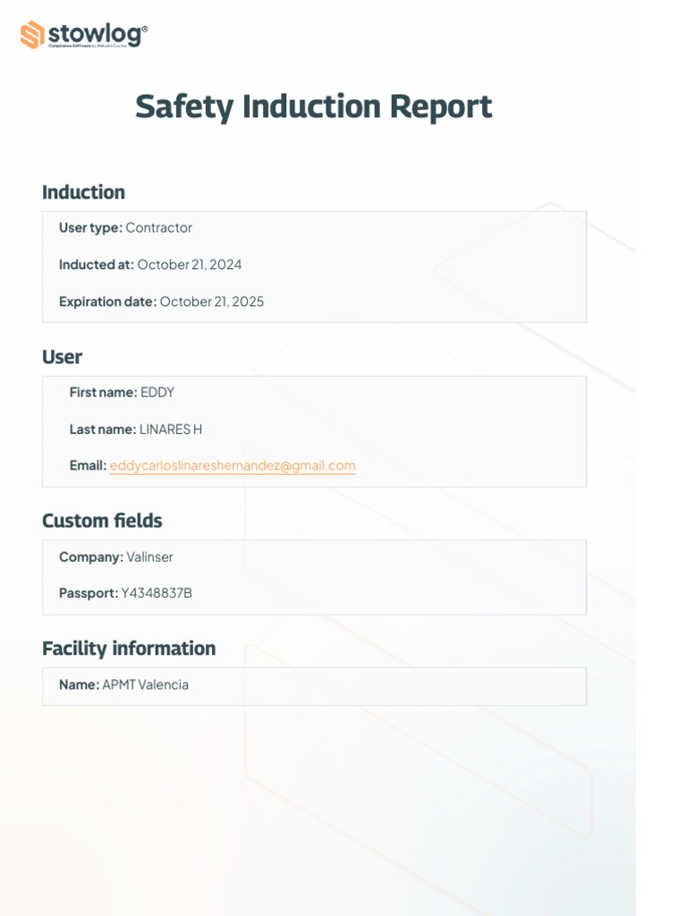 Contractor Safety Induction Report | PDF