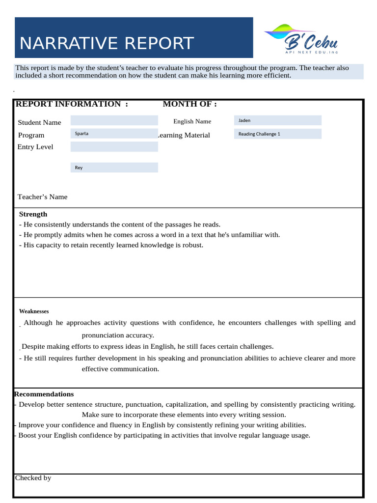 Jaden Narrative Report 022024 | PDF