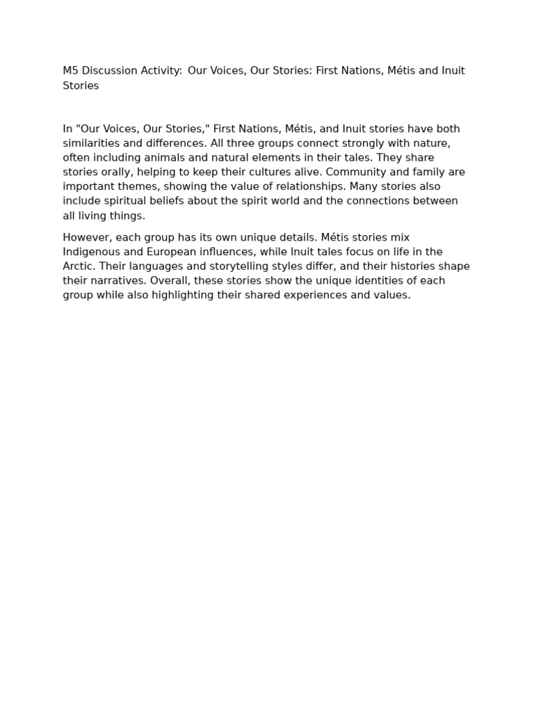 M5 Assignment First Nations, Métis and Inuit Stories | PDF | Classics ...