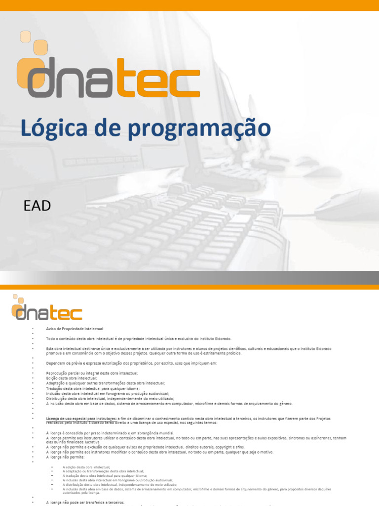 DNATEC LogicaProgramacao Aula01 | PDF | Propriedade intelectual | Direitos Autorais