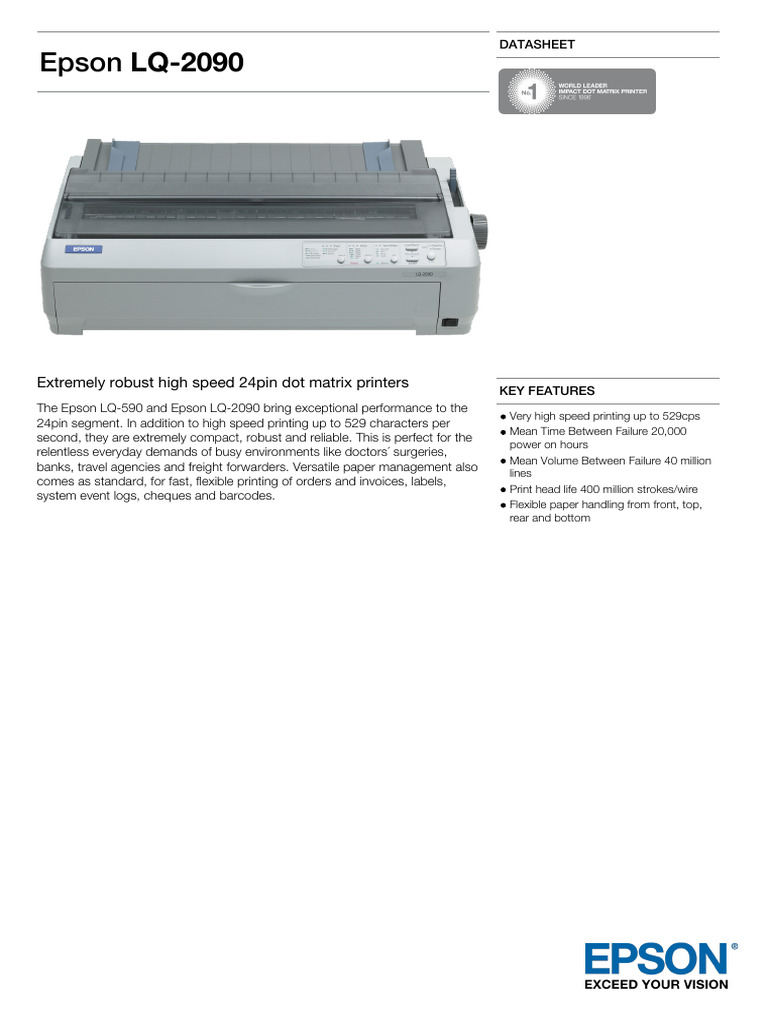 Epson LQ-2090 Dot Matrix Printer Specs | PDF | Printer (Computing) | Office Equipment