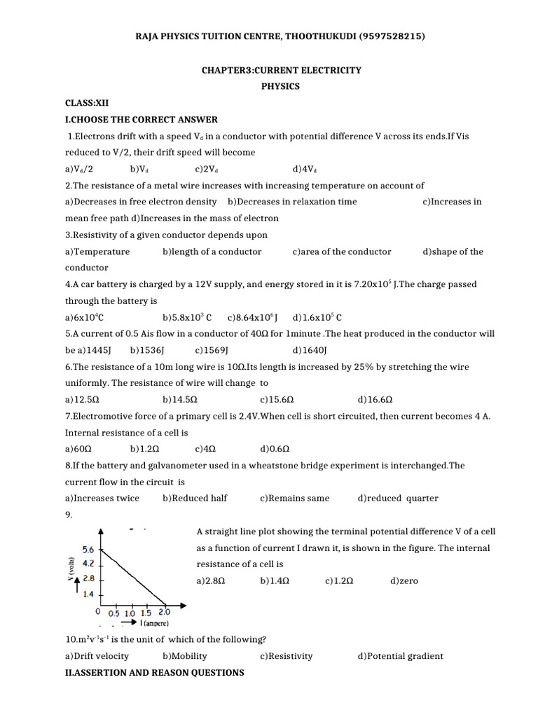 ch3 Current Electricity | PDF | Electrical Resistivity And Conductivity | Electrical Resistance ...