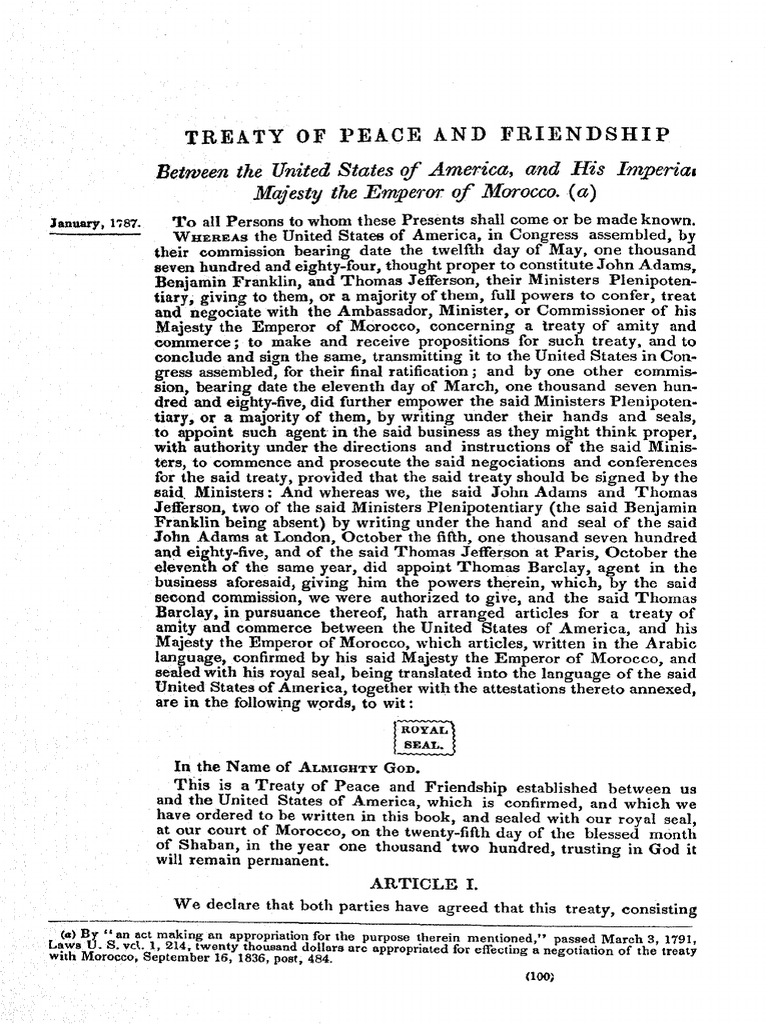 Treaty Morocco Peace 1787 | PDF | John Adams | Treaty