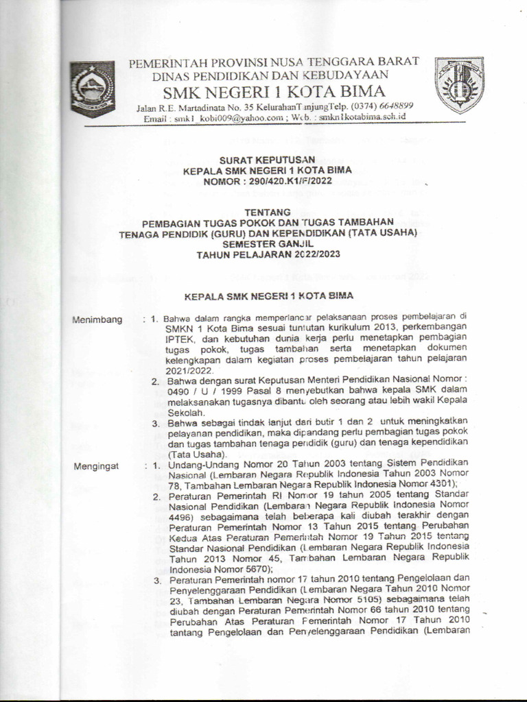 Konsendran SK Pembagian Tugas 2022 2023 | PDF
