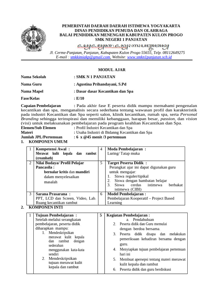 Modul Ajar - Kurmer Profil Usaha Industri Di Bidang Spa Dan Kecantikan | PDF | Seni ...
