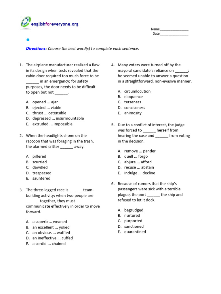 Low Advanced Sentence Completion 11 | PDF | Sentence (Linguistics) | Word