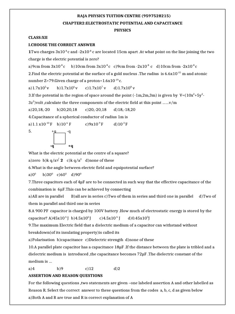 Electrostatic Potential and Capacitance | PDF | Capacitance | Capacitor