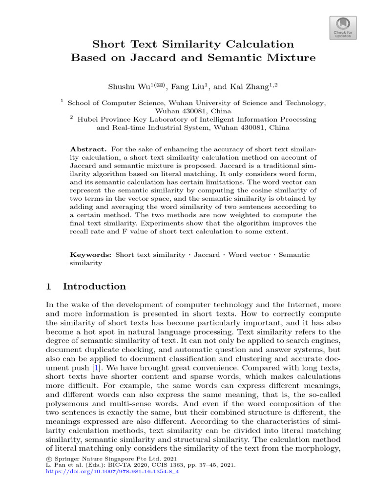 Short Text Similarity Calculation Based On Jaccard and Semantic Mixture ...