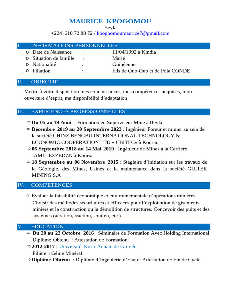 CV de Maurice Kpoghomou | PDF | Affaires
