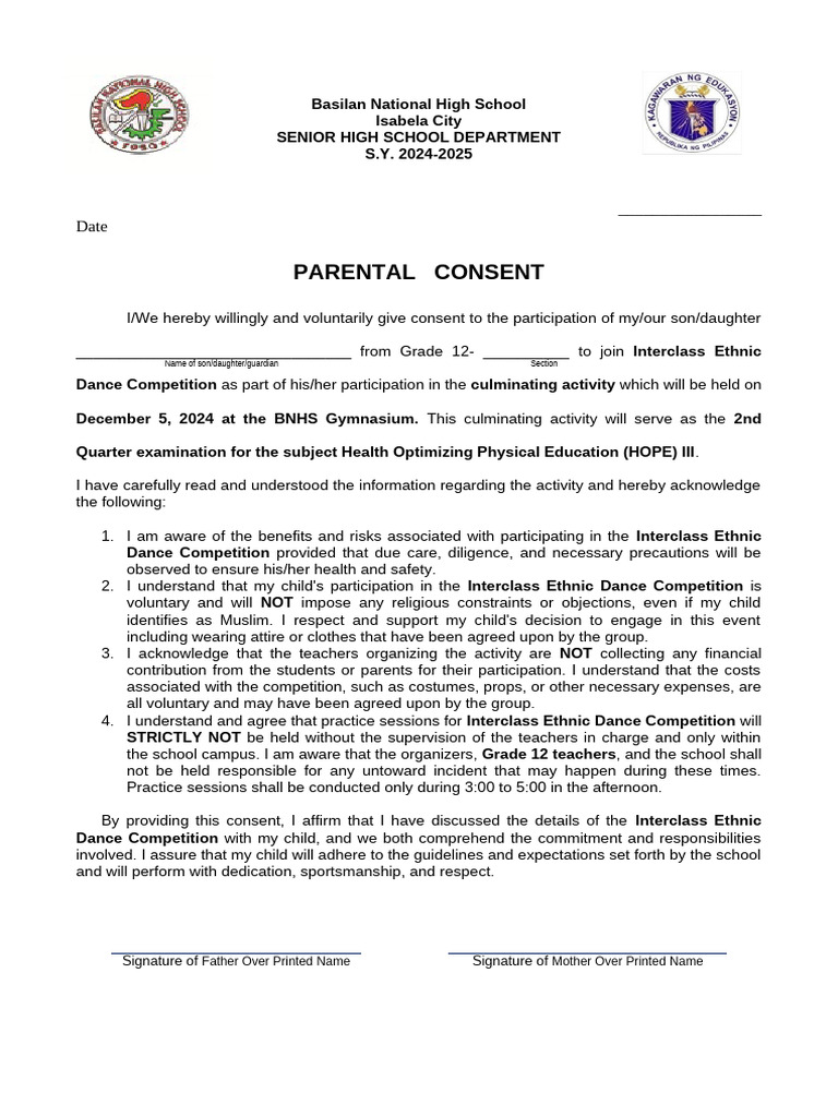 Interclass Ethnic Dance Competition | PDF | Consent