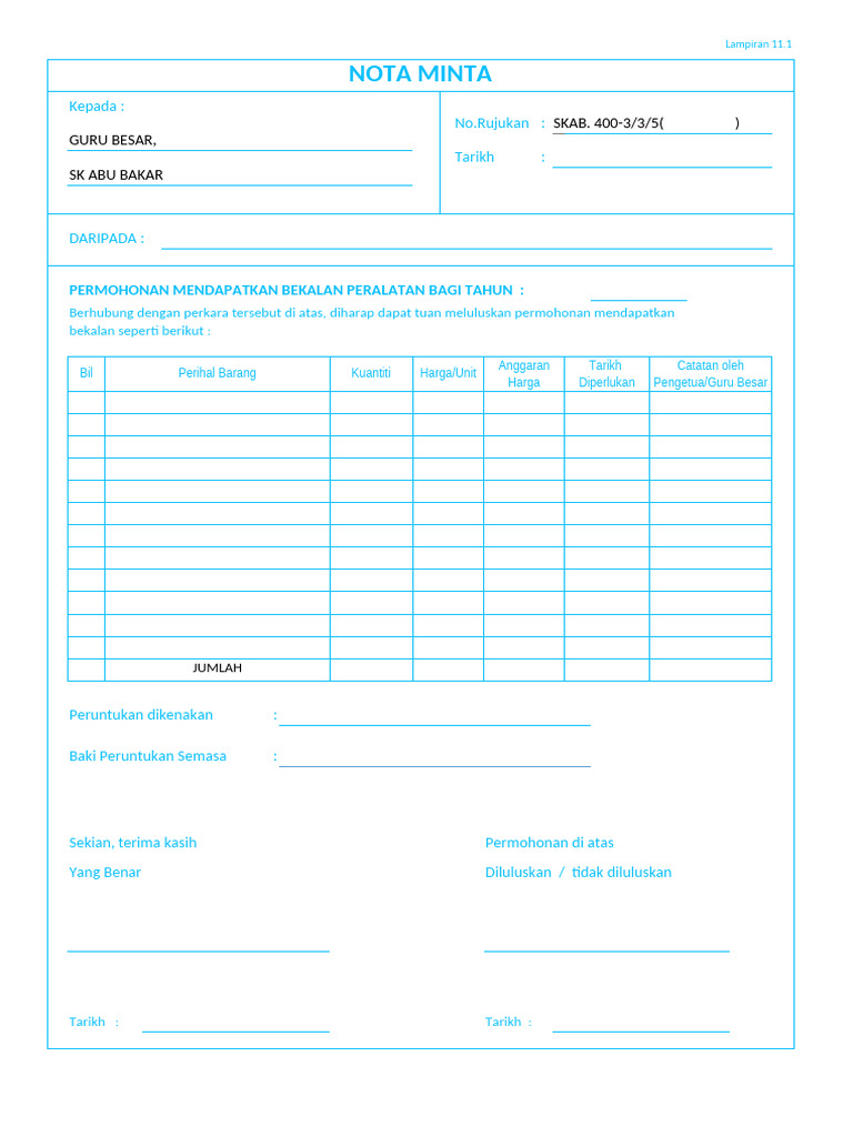Nota Minta RMT | PDF