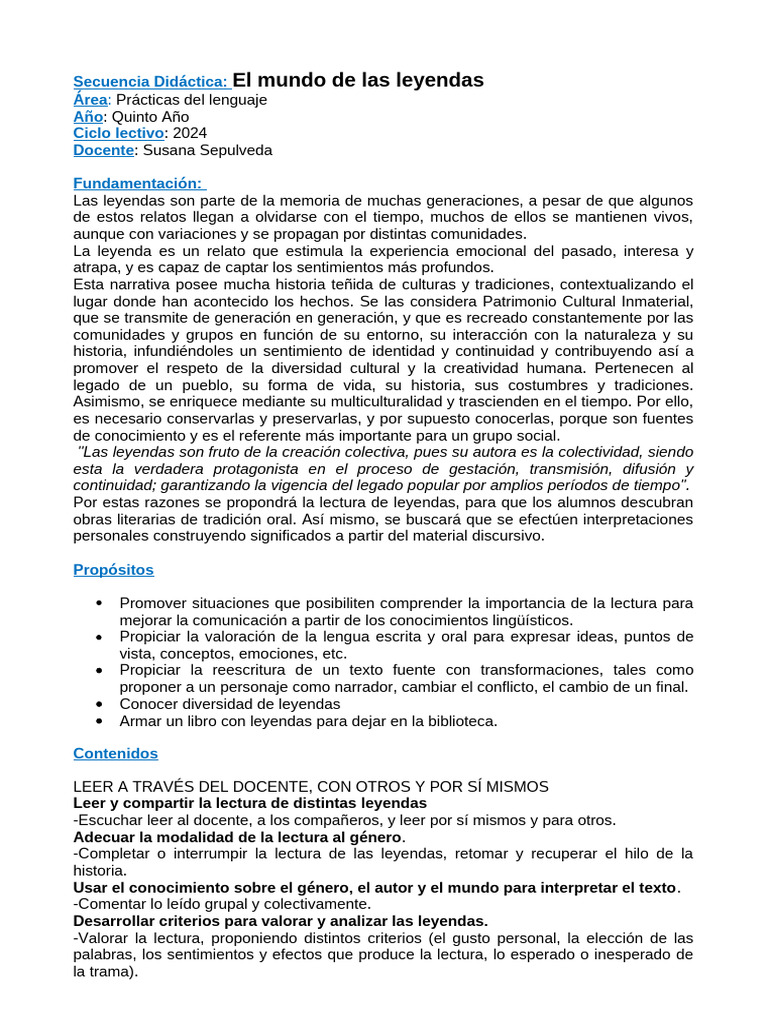 Secuencia Didáctica: Leyendas en Primaria | PDF | Leyendas | Tradiciones