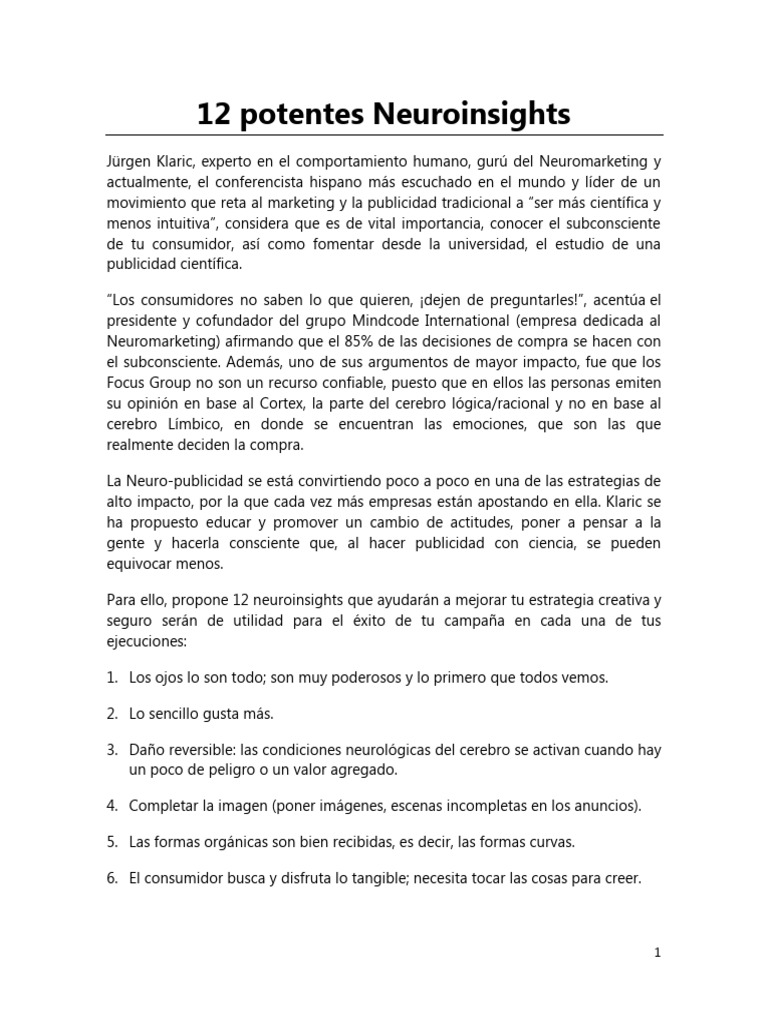 12 Neuro Insights | PDF | Cerebro | Publicidad