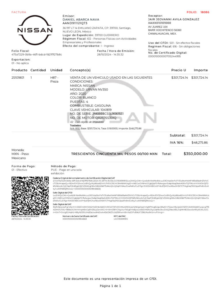 Refa Urvan 350 | PDF | Pagos