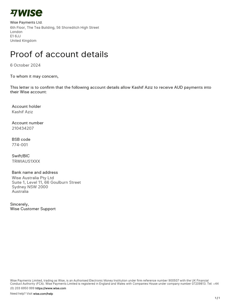 Account Details Proof Aud-1 | PDF