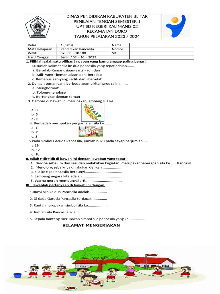 Uts KELAS 1 - PKN | PDF