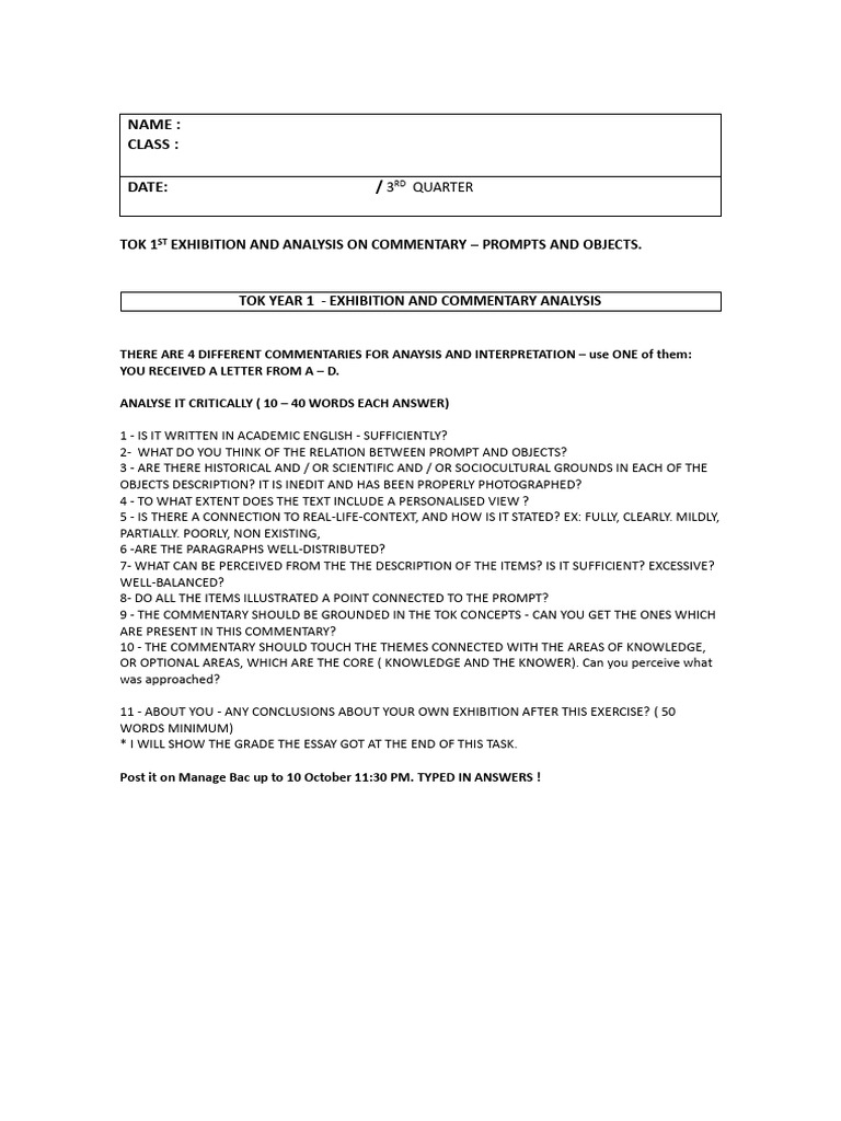 Exhibition Commentary - Peer Assessment.2 | PDF | Language Arts ...