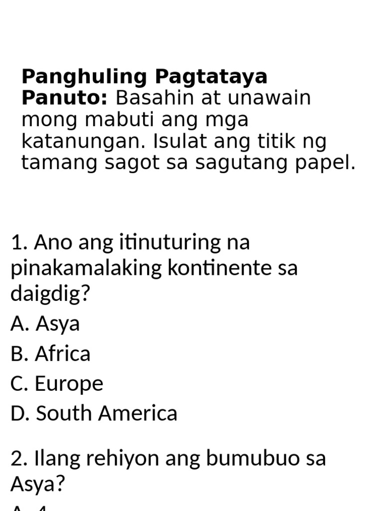 Panghuling Pagtataya Panuto | PDF