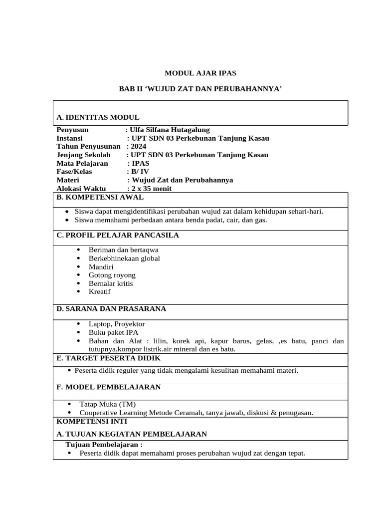 Modul Ajar - Ulfa Silfana - 201500899492 | PDF
