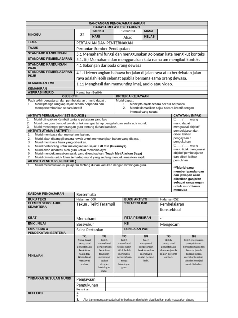 RPH Minggu 32 BM SK THN 3 2024 by Cikgu Gorgeous | PDF