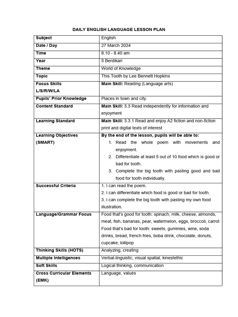 5B Lesson Plan 27 Mac 2024 Penilaian 2 | PDF | Cognition | Learning