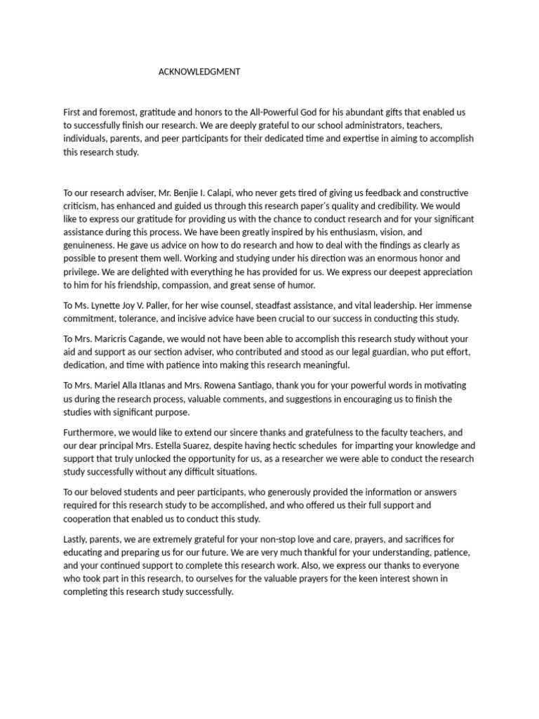 ACKNOWLEDGEMENT | PDF | Gratitude | Social Psychology