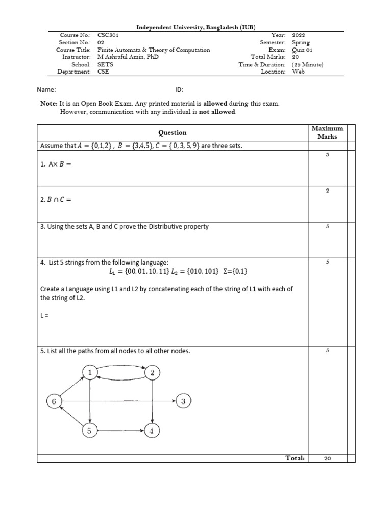 CSC301 02 2022 SPR Quiz 01 | PDF
