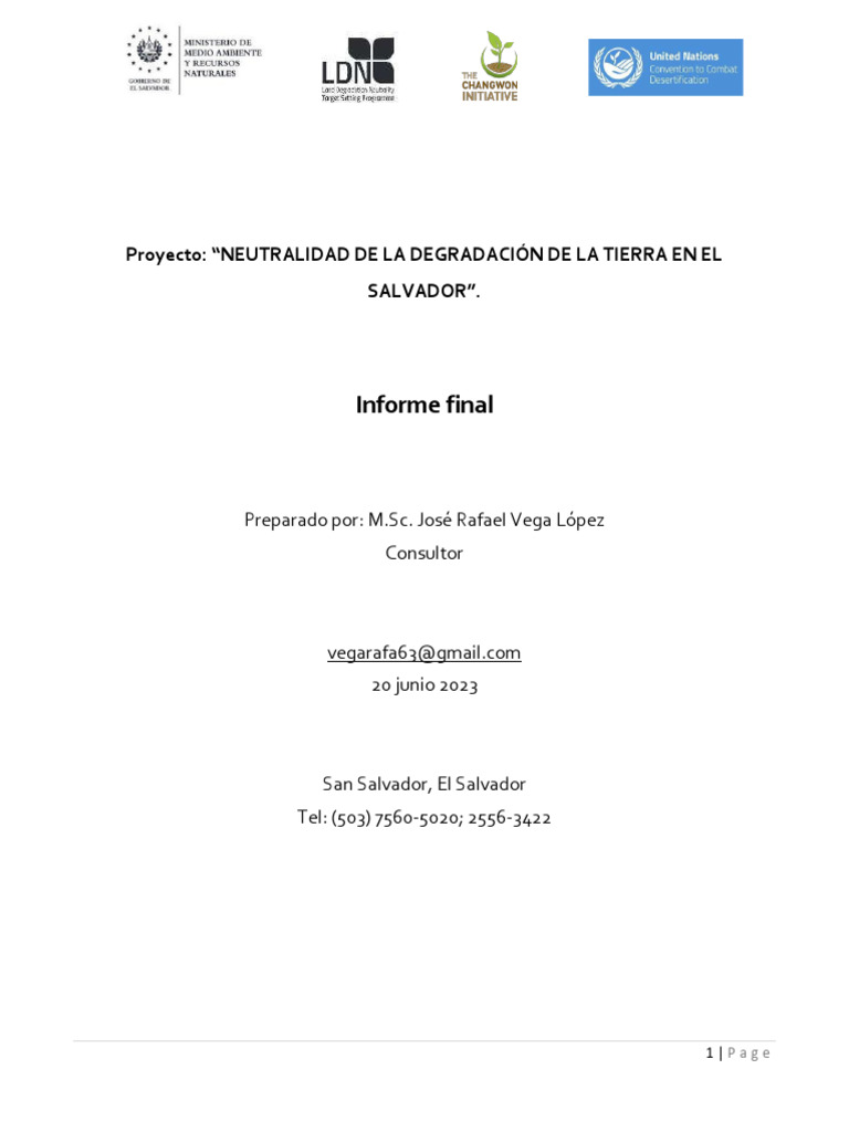 El Salvador - LDN TSP Final Report (Spanish) | PDF | Suelo | Degradación ambiental