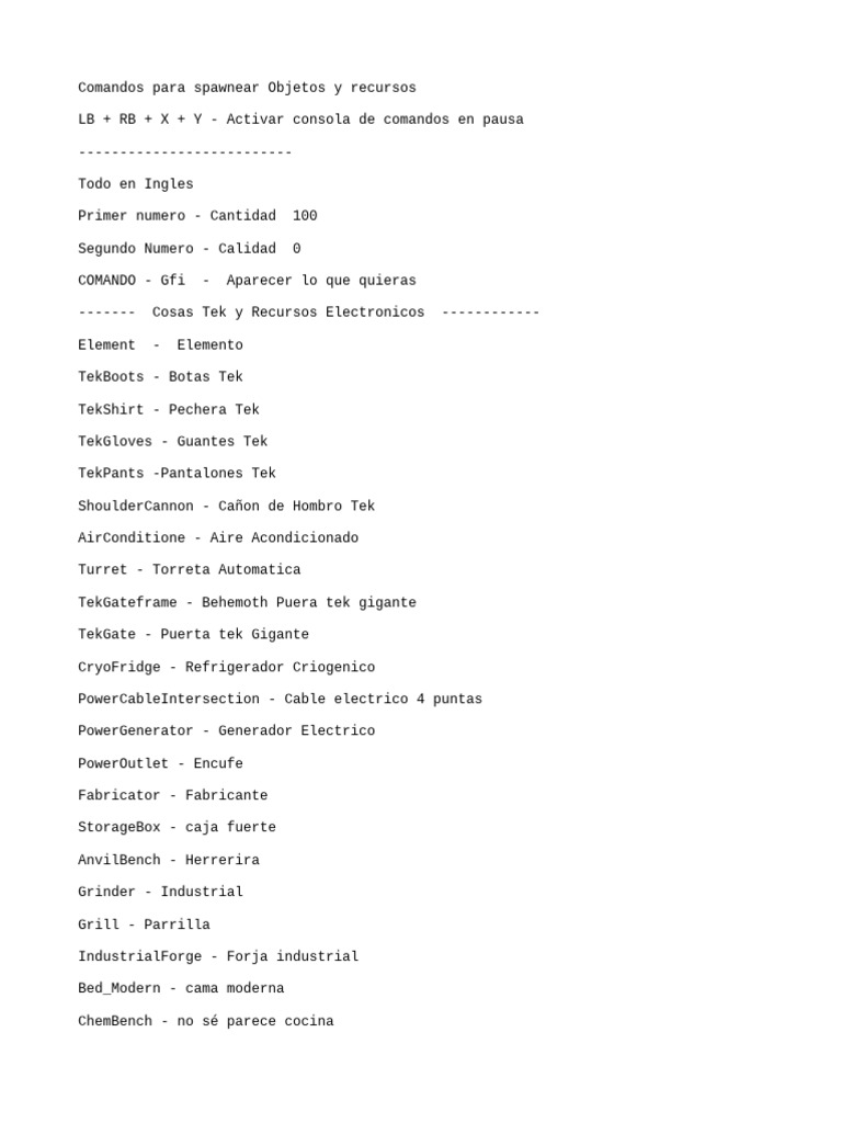 Comandos de Ark | PDF | Materials