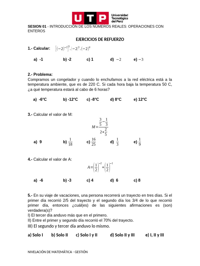 S 01 - Numeros Reales y Enteros - Ejercicios de Refuerzo | PDF