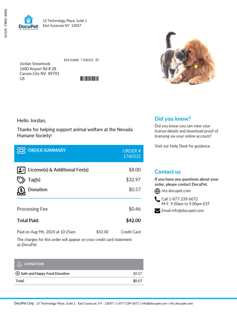 DocuPet - Receipt - Order #1760332 | PDF | Animals And Humans