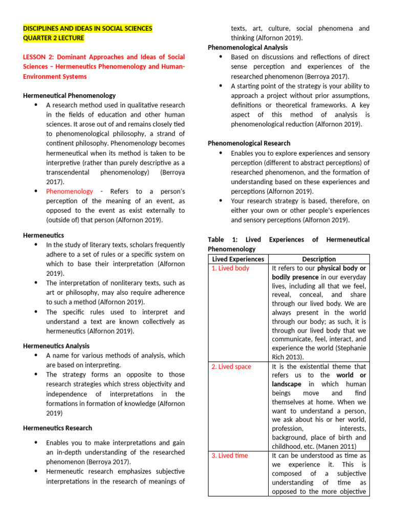 Q2 Diss Lesson2 | PDF | Phenomenology (Philosophy) | Experience