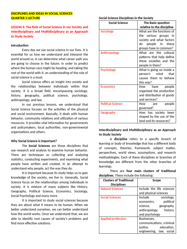 Q2 Diss Lesson6 | PDF | Social Sciences | Interdisciplinarity