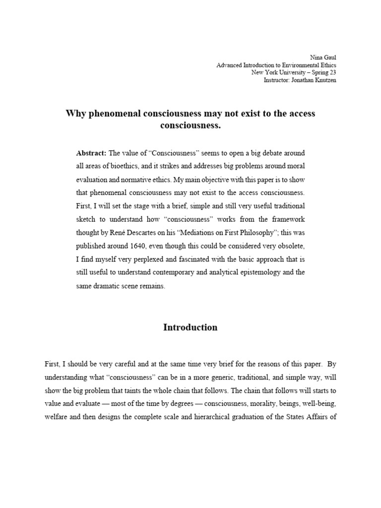 Why Phenomenal Consciousness May Not Exist To The Access Consciousness ...